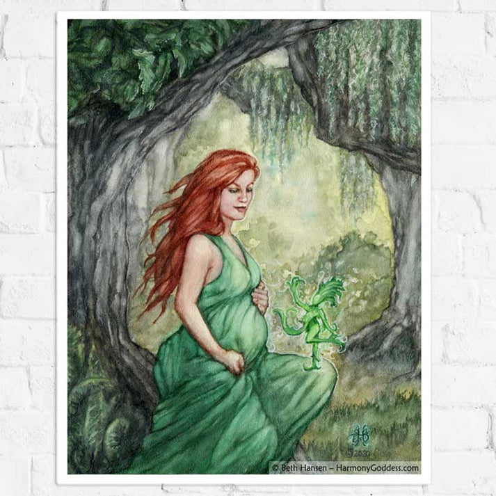 Earth Mother Pregnant Goddess Art Print - wiccan, pagan, druid gift ...