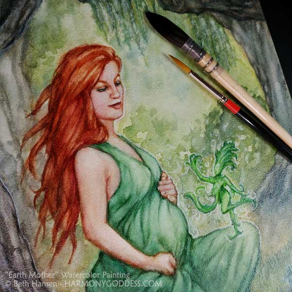 Earth Mother Pregnant Goddess Art Print - wiccan, pagan, druid gift ...